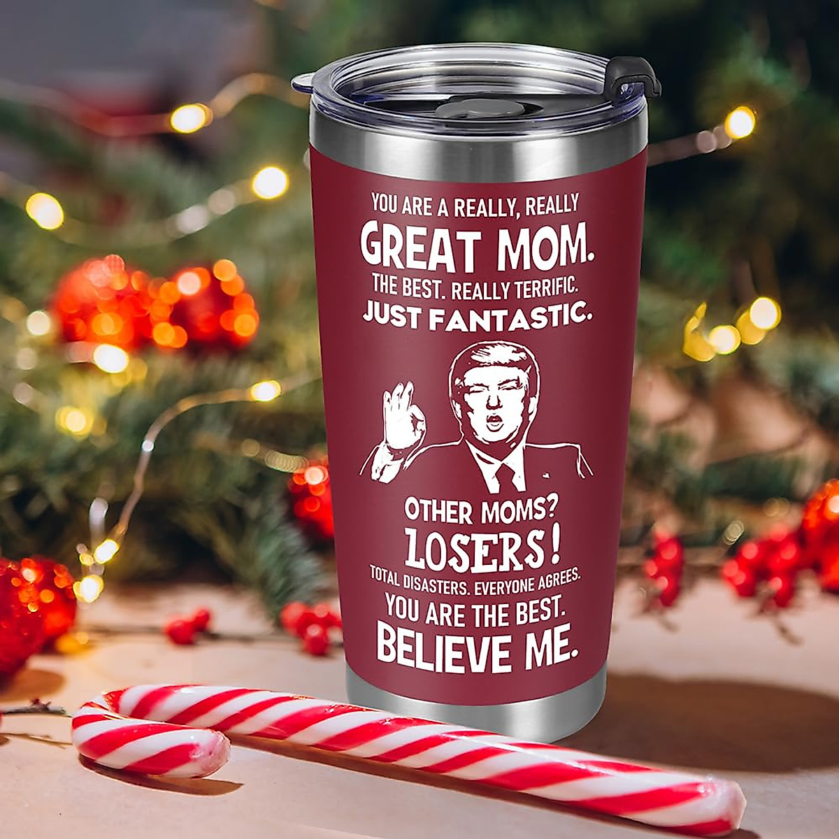 AREOK Gifts for Mom from Daughter Son Kids, Mom Tumbler Cup - Best Mom Christmas Gifts, Great Mom Mother Gifts, Happy Birthday Gifts for Mom, 20 OZ Tumbler for Mom, Deep Red
