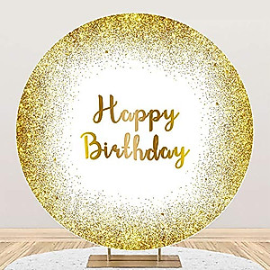 Leowefowa Luxurious Golden Birthday Round Backdrop Cover 6.5x6.5ft Gold Glittering Arch Background Stand Cover for Photography Men Women Birthday Party Banner Supplies Polyester Photo Booth Props
