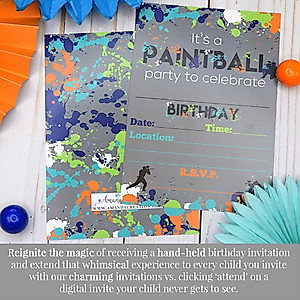 Paintball Themed Birthday Party Invitations, 20 5x7 Fill In Cards with Twenty White Envelopes by AmandaCreation