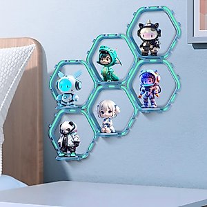 Ninoge 8PCS Riser Display Shelves for Figures, Glow in The Dark shelf for Funko POP Figures, Collectible Figure Display Stands, DIY shape configurations, Blue