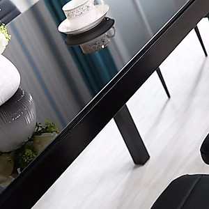 COSVALVE Tempered Glass Dining Table, Table with Rust Resistant Legs, for Kitchen Dining Room Restaurant Coffee Shop Domestic (Black Dining Table)