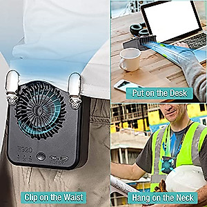 FANCYWING Portable Waist Clip Fan,8000mAh 3-in-1 Personal Portable Fan,Necklace Fan Rechargeable with Super Strong Airflow for Working, Hiking, Camping,Orange