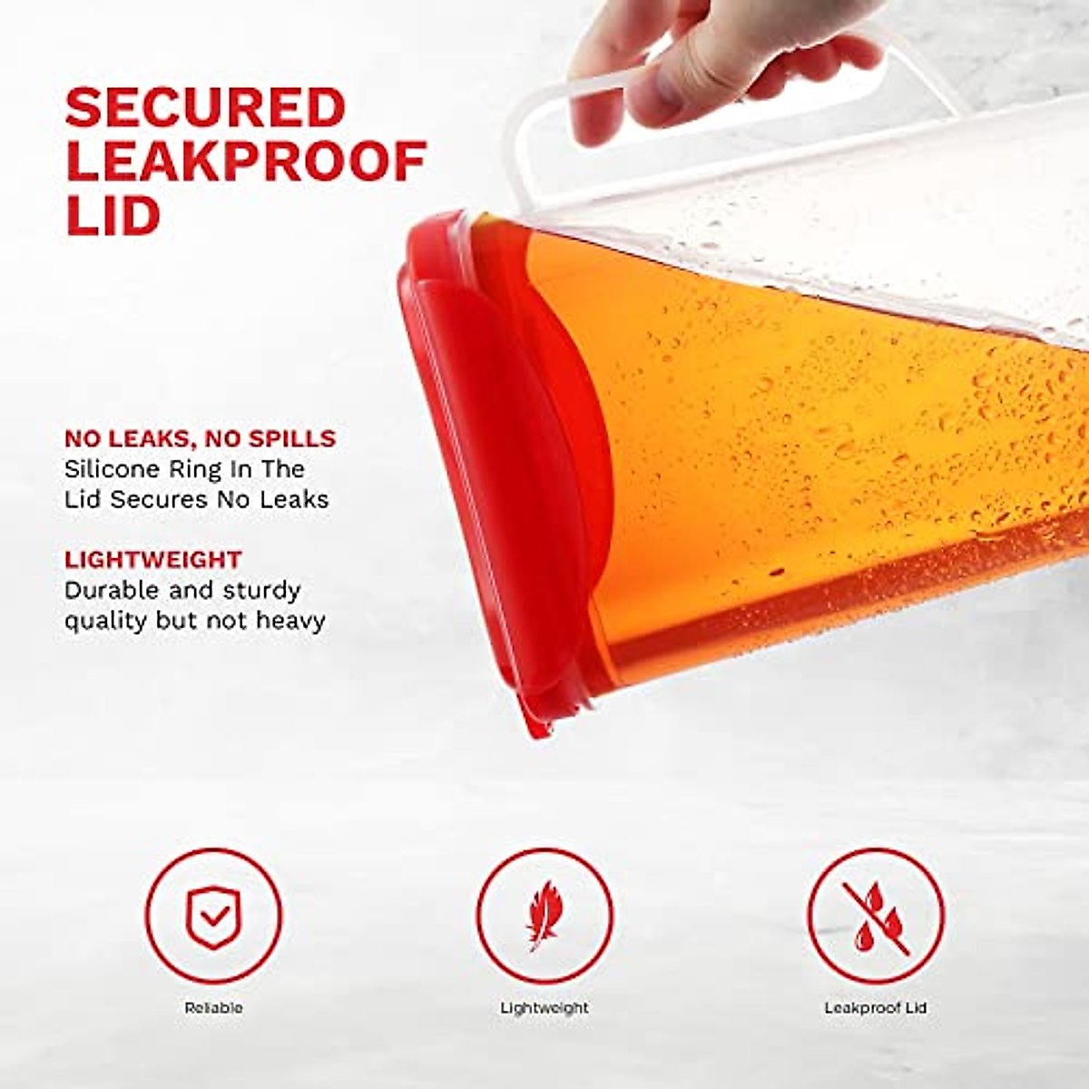 Pitcher 50 Oz. | Plastic Pitcher with Lid | Jug for Fridge | Juice Container with Lid | Iced Tea Pitcher | Airtight Pitcher with Spout Perfect for Lemonade, Water. BPA Free, Red (Small))