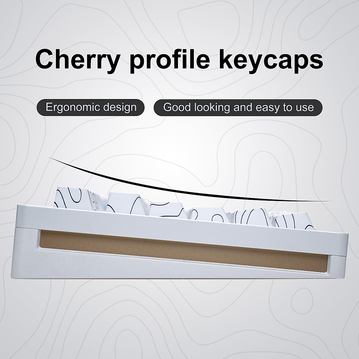 dagaladoo White Topographic keycaps Double Shot PBT keycaps Shine Through Keyboard Keys Side Printed Key caps Cherry Profile Custom keycap Set for100%, 75%, 65%, 60% US Layout Mechanical Keyboard