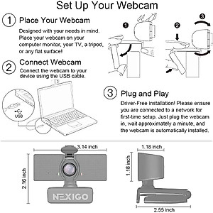 NexiGo N60 1080P Webcam with Microphone, Adjustable FOV, Zoom, Software Control & Privacy Cover, USB HD Computer Web Camera, Plug and Play, for Zoom/Skype/Teams, Conferencing and Video Calling