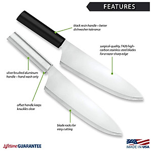 Rada Cutlery French Chef Knife Stainless Steel Blade with Aluminum Handle Made in USA, 8.5 Inch, Silver