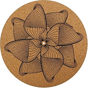TazStudio Premium slipmat - Cork Turntable Mat for Better Sound Support on Vinyl LP Record Player - Cork mat Original Geometric Design Psychedelic Geometric line Spiral Flower [4mm Thickness]-m4