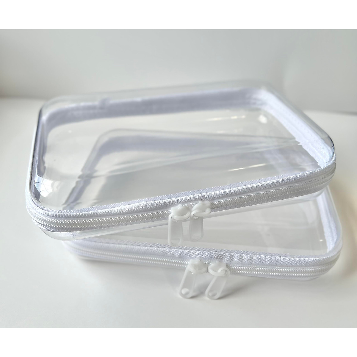 FAI Products Clear/Transparent Hard PVC Organizing Case with Double Zipper, Declutter and Tidy Lifestyle Bin(2PCS)