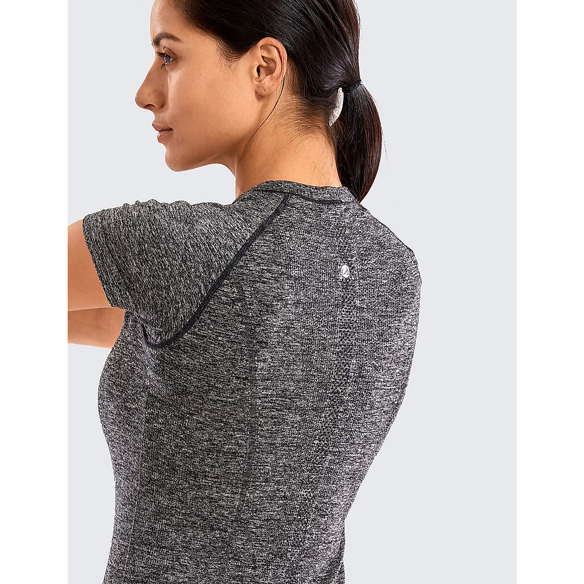 CRZ YOGA Seamless Workout Shirts for Women Short Sleeve Sports Tees Quick Dry Breathable Gym Athletic Tops Black and White Large