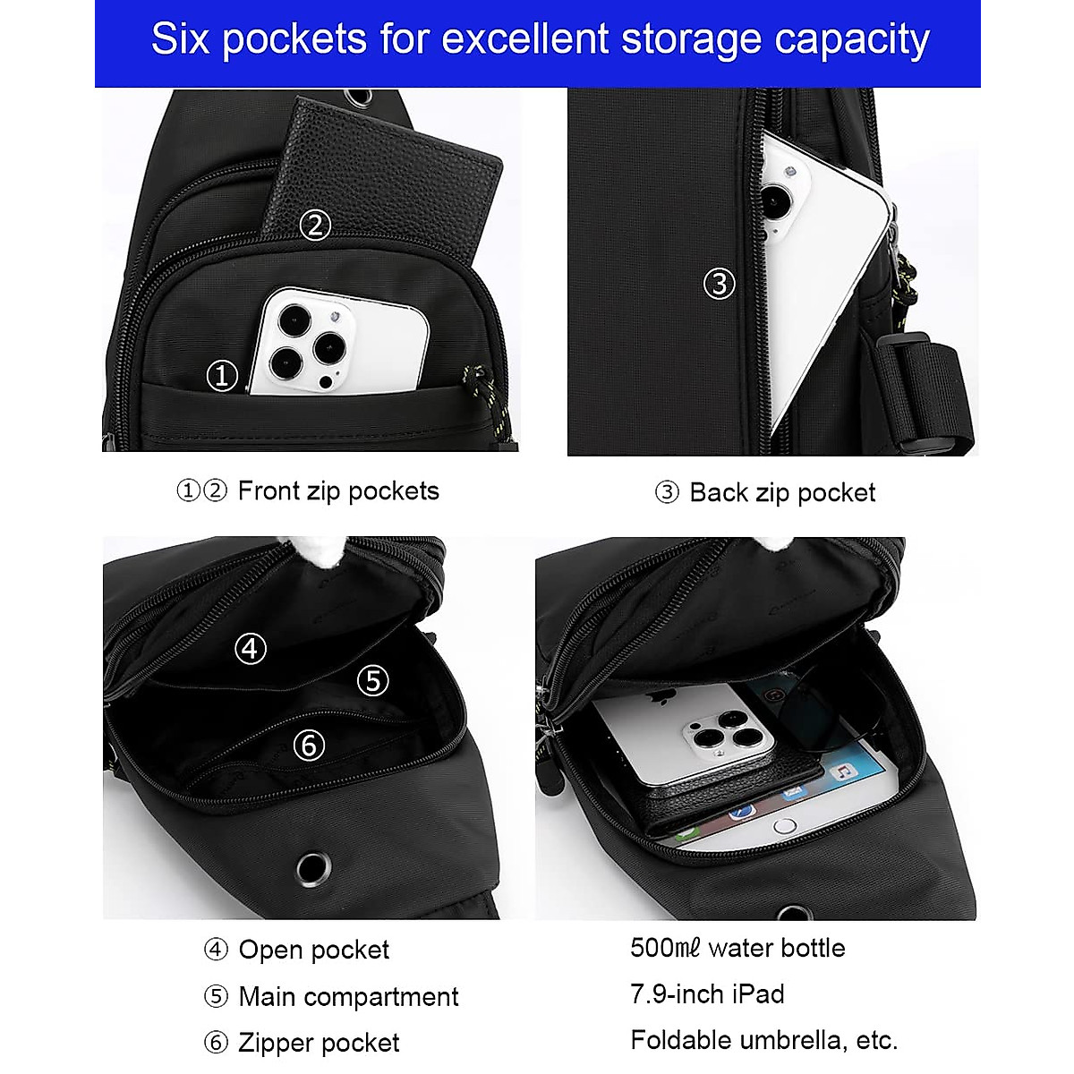 Sling Bag for Men Women Small Shoulder Chest Bag Nylon Waterproof Lightweight MINI Crossbody Daypack for Hiking Camping Outdoor Sports