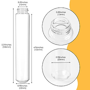 Cadbibe 50ml Glass Clear Test Tubes with Screw Caps and Plastic Stoppers, 25 x 135mm Liquid Small Leak-Proof Glass Test Tubes, 24PCS