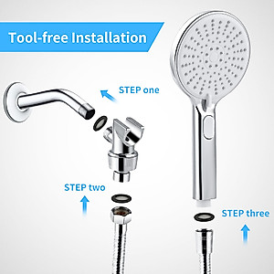 High Pressure 5-Setting Handheld Shower Head Set with 6.5ft Hose,Water-Stop Button, Bracket,Built-in Power Wash, Powerful Shower Spray against Low Pressure Water Supply Pipeline, Chrome