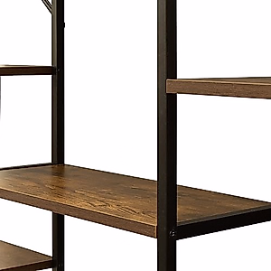 Boloni Triple Bookshelf, Bookcase with 11 Open Platforms, Large Etagere Wood Bookcase with Metal Frame for Living Room, Bedroom, Brown