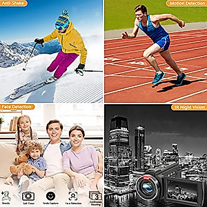 WZX Video Camera Camcorder, Full HD 30FPS 36MP 16X Digital Zoom Digital Camera,IR Night Vision Vlogging Camera, YouTube Camera with External Microphone, Lens Hood, Stabilizer, Remote Control