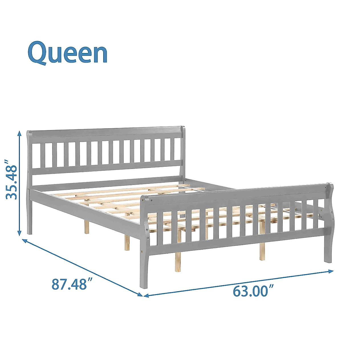 RIDFY Queen Platform Bed Frame with Headboard & Footboard, Wood Sleigh Bed Frame with Slats Support, No Box Spring Needed, Noise Free, Easy Assembly (Gray)