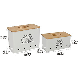 Xbopetda Set of 2 Vintage Cream White Potato Onion Kitchen Storage Canisters Jars Pots, Potato & Onion Bin with Aerating Holes & Wooden Lid, Food Container Sets, Vegeatables Storage