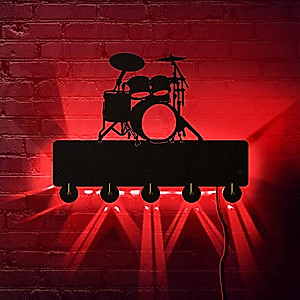 The Geeky Days Drum Kit Design Multi-Purpose Wall Hook Clothes Coat Hat Key Hanging Hooks Music Instrument Household Decor Wall Art Towel Hooks for Music Drummer Gift