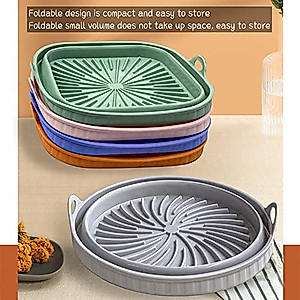 HIDDIT Foldable Air Fryer Silicone Pan, Set of 2 Air Fryer Silicone Lined Baking Pan Tray Multifunctional Grilling Mat Food Safe Non-Stick Air Fryer Basket Oven Accessories, Reusable (Color : Green,
