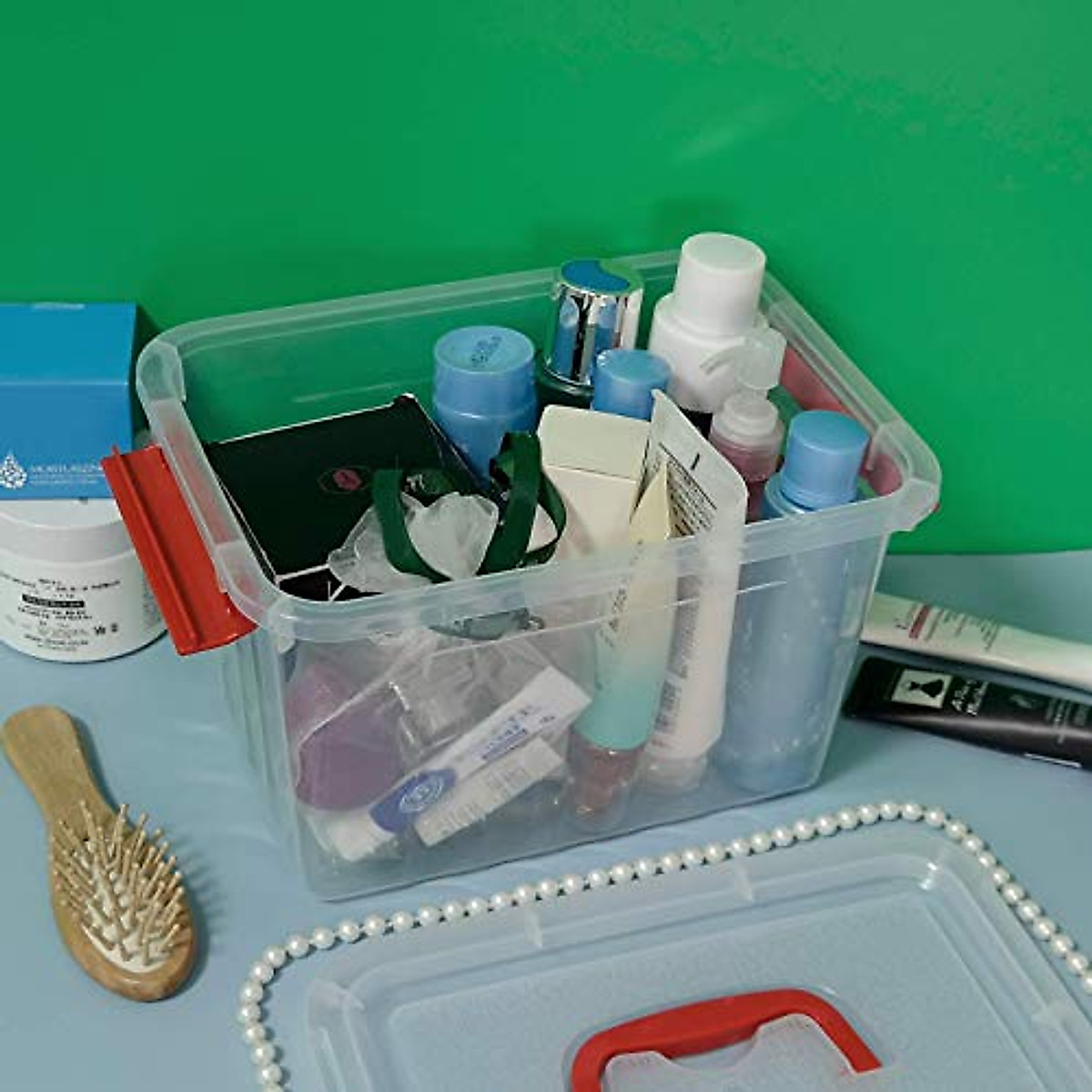 Xyskin 6 Quart Plastic Storage Box, Small Storage Bin with Lids/Handle, 7 L