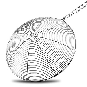 RJ Legend Stainless Steel Kitchen Accessory Utensils Set - Spider Wired Pasta & Noodle Spoon, Fine Mesh Strainer for Cooking, Anti-Grease Fry Away Ladle, Solidifier Pot, Fat Separator, 7 - Inches