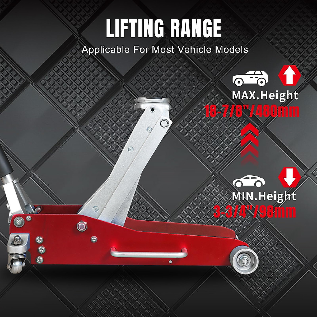 BIG RED AT830003XLR Torin Low Profile Economic Aluminum Service/Floor Garage Jack with Quick Lift Pump, 3 Ton (6,000 lb) Capacity, Red