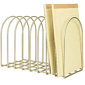 MyGift Large Desktop Document Holder, Brass Metal Wire File Folder Organizer Rack with 8-Slots and Arch Design