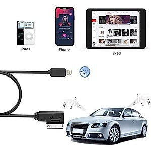 Car Audio Charging Adapter Cord Compatible with Apple iPhone 14 13 12 11 Xs Max XR X 8 7 6 for Audi A3/A4/A5/A6/A8/S4/S6/S8/TT, AMI MMI MDI Aux Interface Dongle for VW Tiguan CC Magotan
