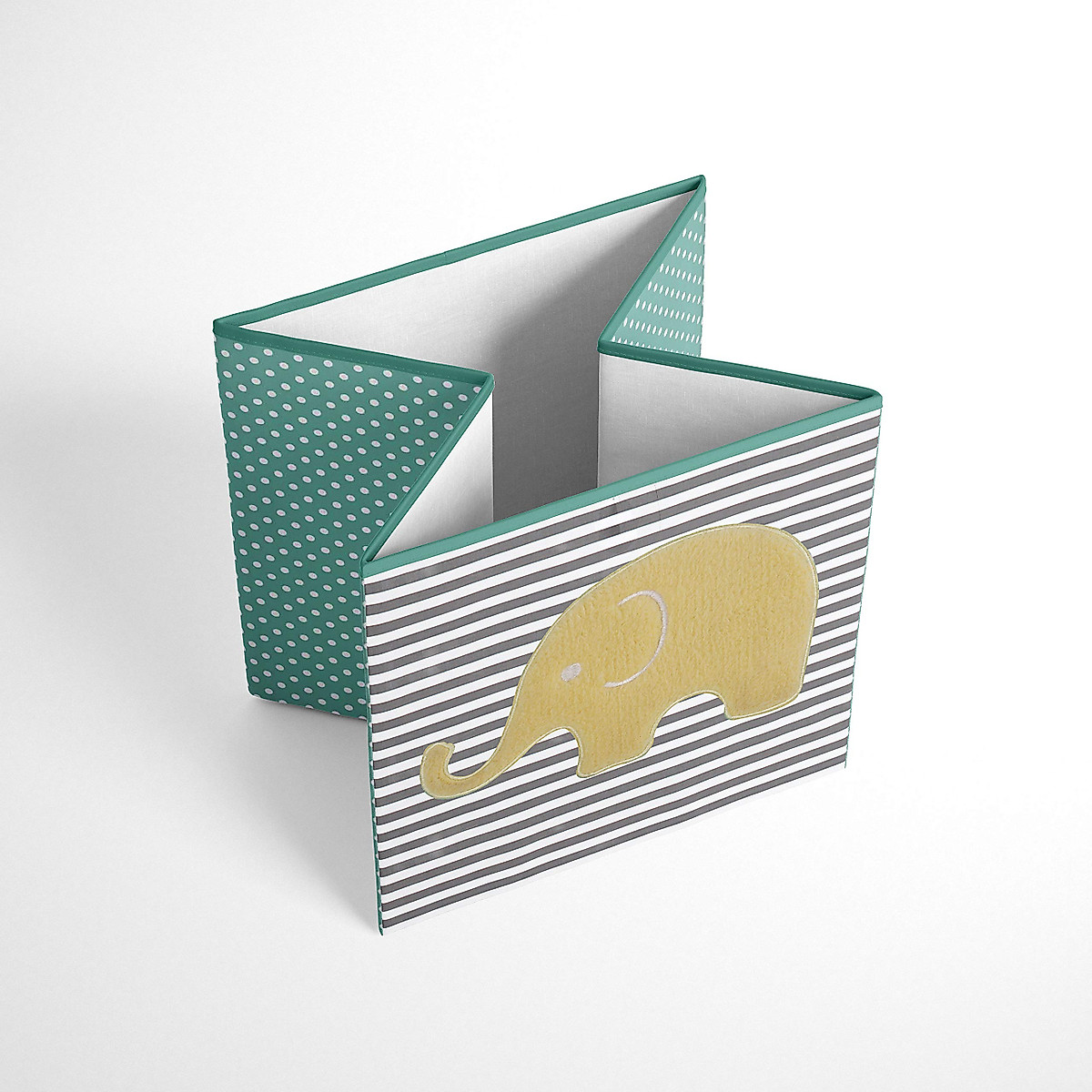 Bacati - Small Storage Tote Elephants Mint/Yellow/Grey 10 x 10 x 10 inches