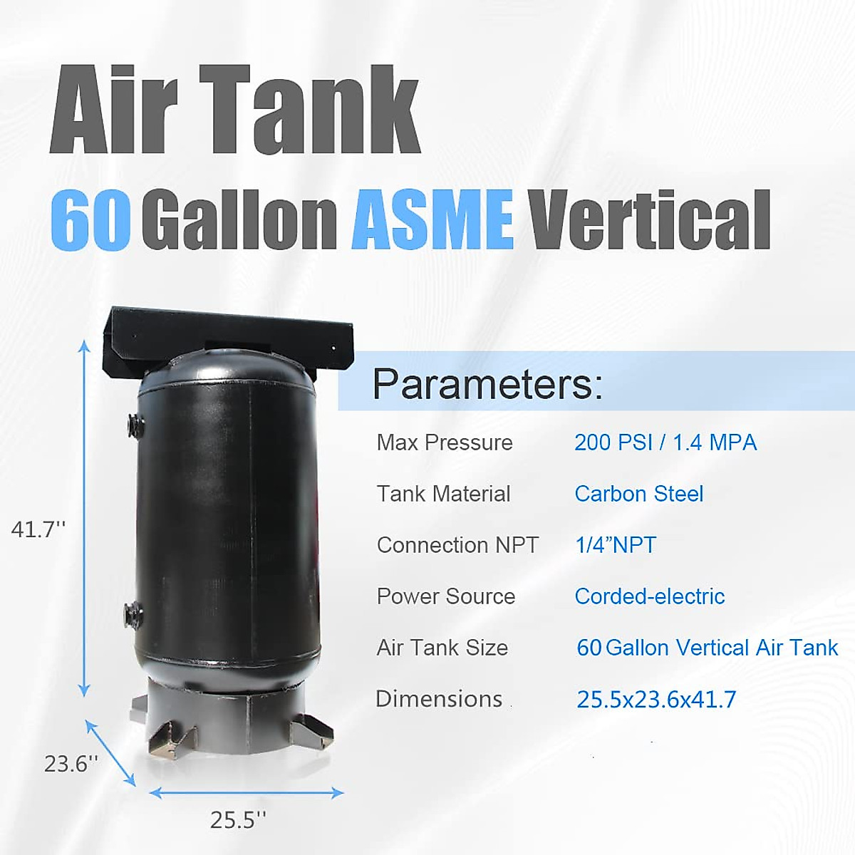 HPDMC 60 Gallon Industrial Air Compressor Receiver Vertical Air Tank Rated for 200 PSI with ASME Coded