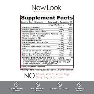 New Look Hair Growth Pills: All-Natural Hair Growth Vitamins with Biotin for Stronger and Healthier Hair, Best for Faster Growth, Growing Long Hair, and Thinning Hair Treatment, 60 Caps, 3 Bottles