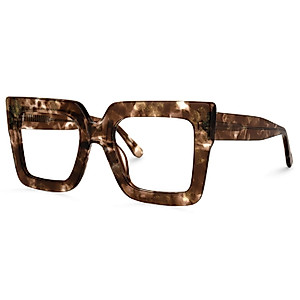 Zeelool Stylish Thick Oversized Square Eyeglasses for Women with Non-prescription Clear Lens Brandon VFP0306-11 Brown