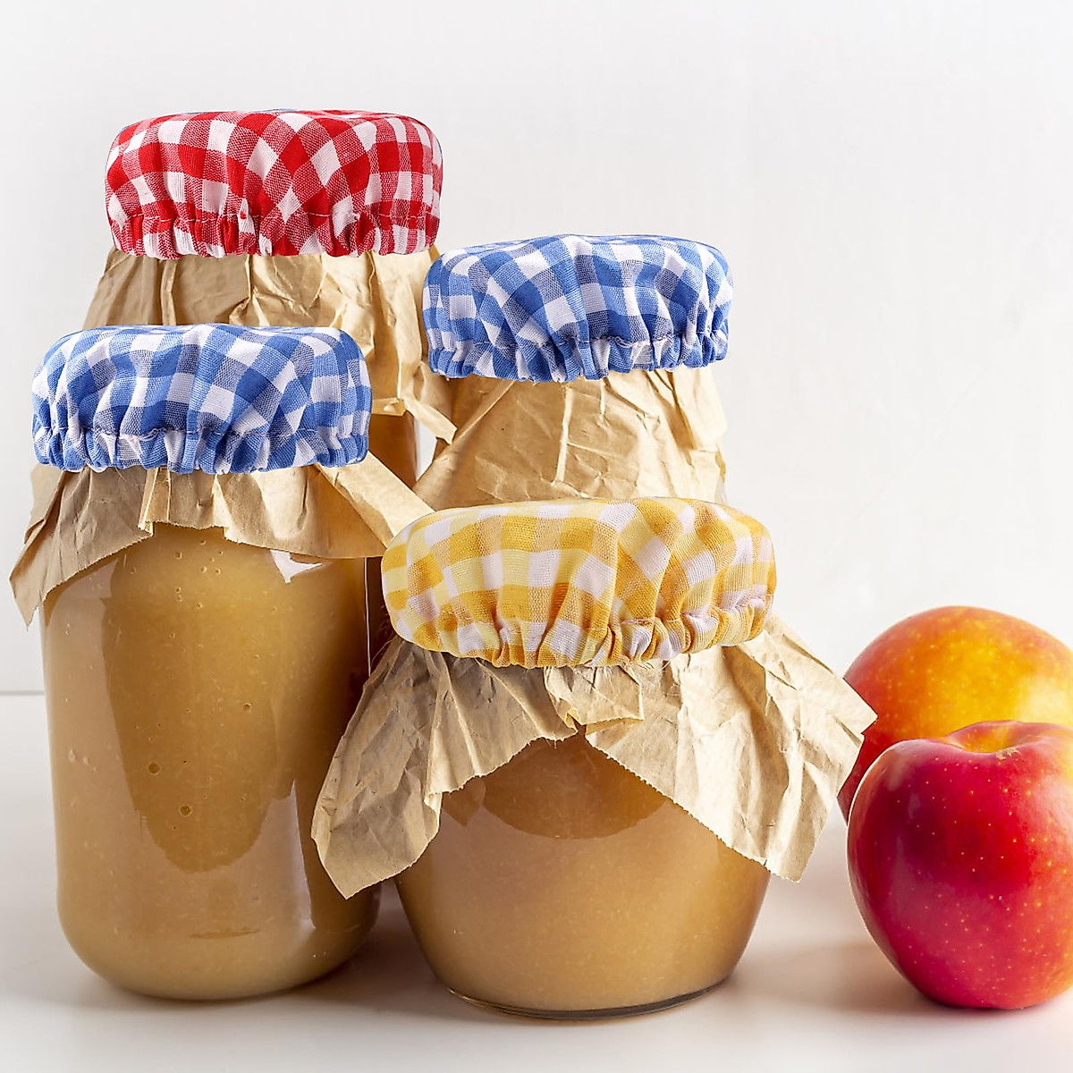 6pcs Jar Cloth Covers, Plaid Cloth Jar Covers Elastic Unbleached Cloth lid Reusable Sourdough Starter Bowl Cover Dough Basket Cover Preserving Lids for 3-4 Inch Jar Mouth Baking Supplies