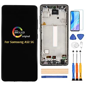 A-MIND for Samsung Galaxy A52 5G SM-A526 Original LCD Display Touch Digitizer (Not for A52 4G) A526U A526T A526V A526A A526B A526U1 A526W Screen Replacement Full Assembly Repair Kits with Frame