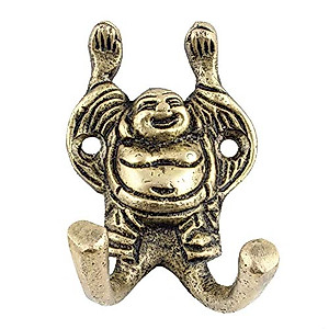 IndianShelf 1 Pack Hooks | Decorative Hooks for Hanging Towels | Gold Coat Hook Wall | Brass Wall Hook | Laughing Buddha Key Hooks [5.80 Cm]