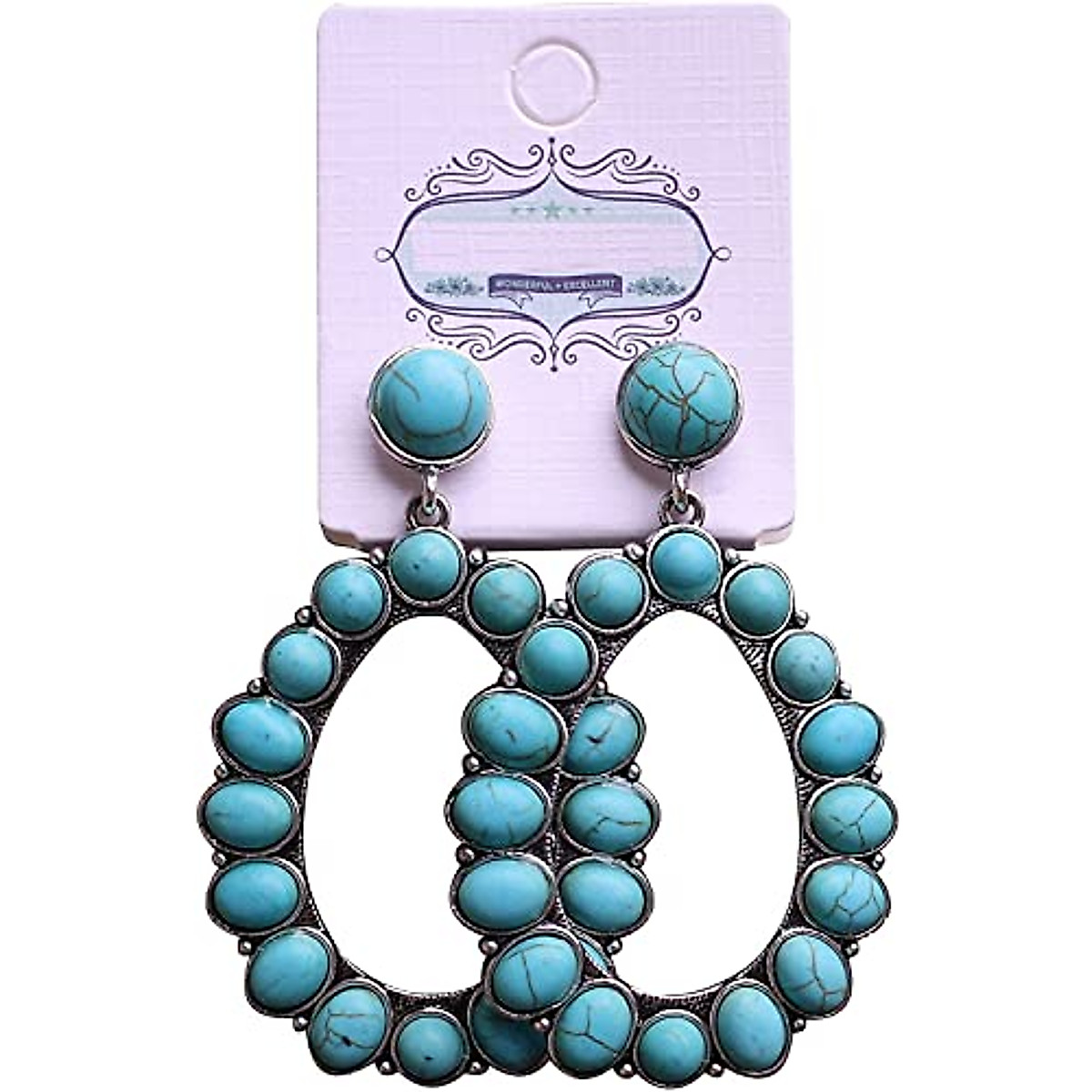 Turquoise Bohemian Dangle Metal Large Oval Earring