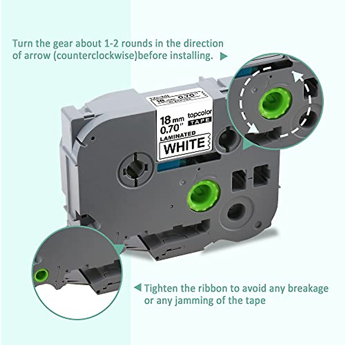 Topcolor 6-Pack Tz 18mm 0.7" Laminated Tape Compatible for Brother TZe-141 TZe-241 TZe-441 TZe-541 TZe-641 TZe-741 P Touch Tze 18mm Label Tape 3/4" for PTD410 PTD400 PTD610BT PTD600 PTD450 PTP750W