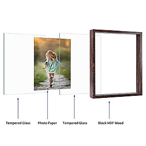 WIFTREY 8x10 Floating Picture Frame 2 Pack, Double Glass Distressed Floating Photo Frame 8 By 10 Displays Photo up to 10x12, Tabletop Hanging or Wall Mount, Light Brown