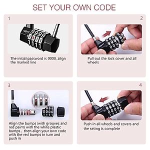 LOFICOPER Combination Padlock with Long Shackle, Cable Locks with Combination, 4 Digit Combination Long Padlock, Gym Locker Lock for Cabinet, School, Fence, Toolbox, Case