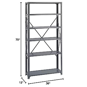Safco Products 6268 Commercial Shelf Kit 36" W x 12" D x 72" H with 6 Shelves, Gray