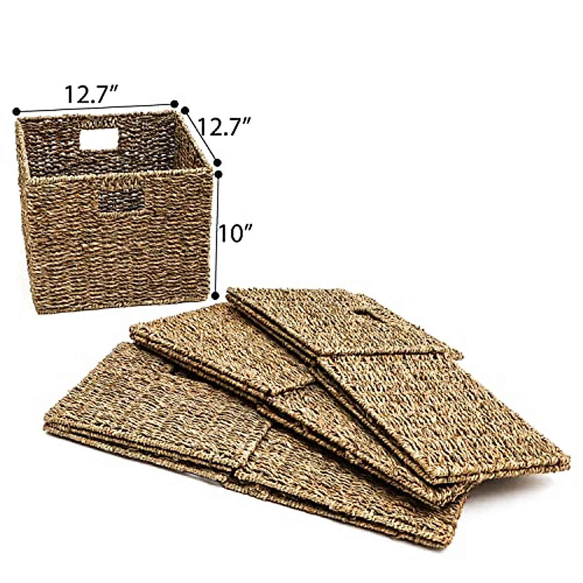 12.7" Foldable Seagrass Storage Basket with Iron Wire Frame by Trademark Innovations (Set of 4))
