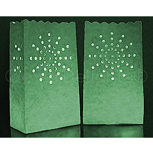 CleverDelights Green Luminary Bags - 20 Count - Sunburst Design - Wedding Party Christmas Holiday Luminaria