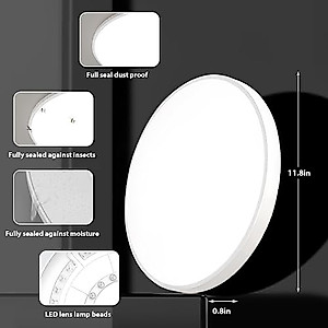 JHPGEOE Flush Mount LED Ceiling Light Fixture,Ultra-Thin 30W LED Ceiling Light,Close to Ceiling Lighting Fixtures for Living Room,Bedroom,Dining Room,Kitchen,Laundry Room (White Light (White))