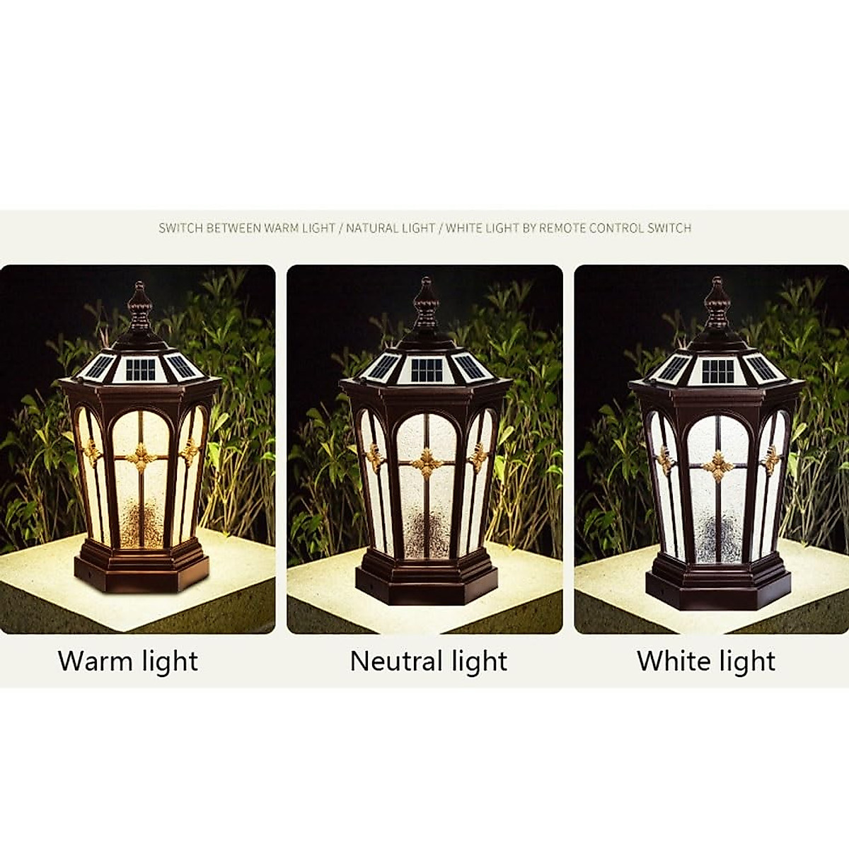 MODEBHD Solar Outdoor Post Light, Waterproof IP65 Villa Courtyard Garden Post Lantern, Pillar Light with One Light and Three Color Temperature, On/Off Solar Powered Post Lamps