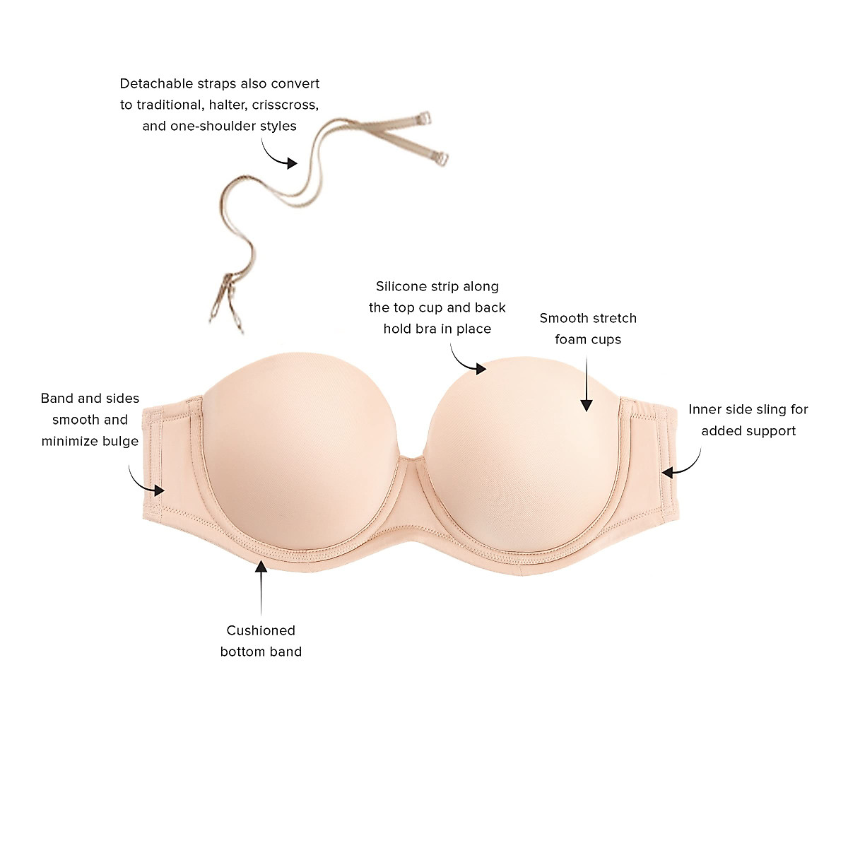 Wacoal Women's Red Carpet Full Busted Strapless Convertible Bra, Natural Nude, 44DDD