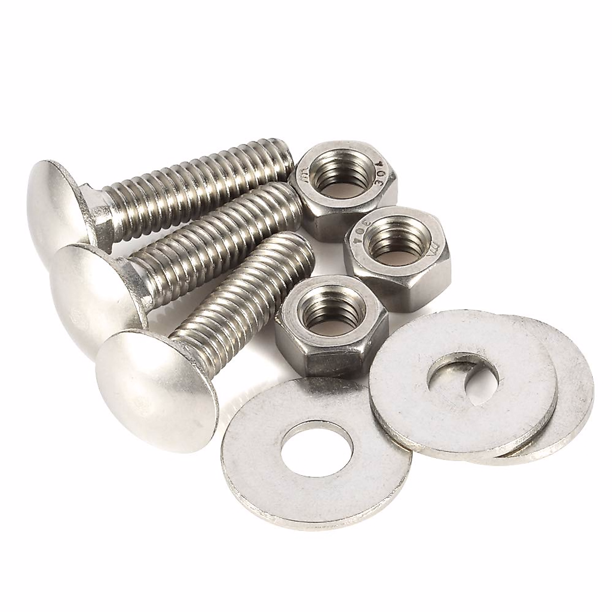 3/8-16 x 1-1/2" Carriage Bolts and Nuts Kit, Round Head Square Neck Screws, Stainless Steel 18-8 (304), 10 Sets
