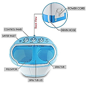 Upgraded Version Pyle Portable Washer & Spin Dryer, Mini Washing Machine, Twin Tubs, Spin Cycle w/ Hose, 11lbs. Capacity, 110V - Ideal For Compact Laundry