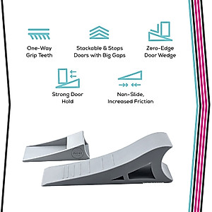 Heavy Duty Rubber Door Stopper – Zero Edge Door Wedge Stops All Doors, Gaps to 1.5 Inch on All Surfaces – Door Stopper Wall Mount Hangs Up When Not in Use for No-Bending Easy Access