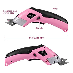 VLOXO Cordless Electric Scissors with 2 Blades Rechargeable Powerful Shears Cutting Tool for Fabric Cardboard Carpet Leather Felt with Charger & Storage Box-Pink