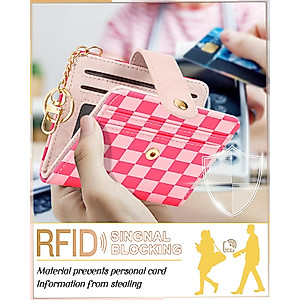 Bistup Wallet for Women Cute Bifold Small Card Wallet Rfid with Keychain for Ladies Teen Girls Female Medium Girly Aesthetic Thin Slim Checkered Plaid Unique Pretty Leather Credit Card Holder Purse