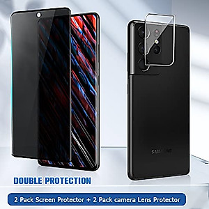 [1+2 Pack] Galaxy S21 Ultra Privacy Screen Protector with Camera Lens Protector, 9H Hardness Tempered Glass/Anti Spy/3D Bending/Scratch Resistant/Bubble-Free For Samsung Galaxy S21 Ultra 5G(6.8")
